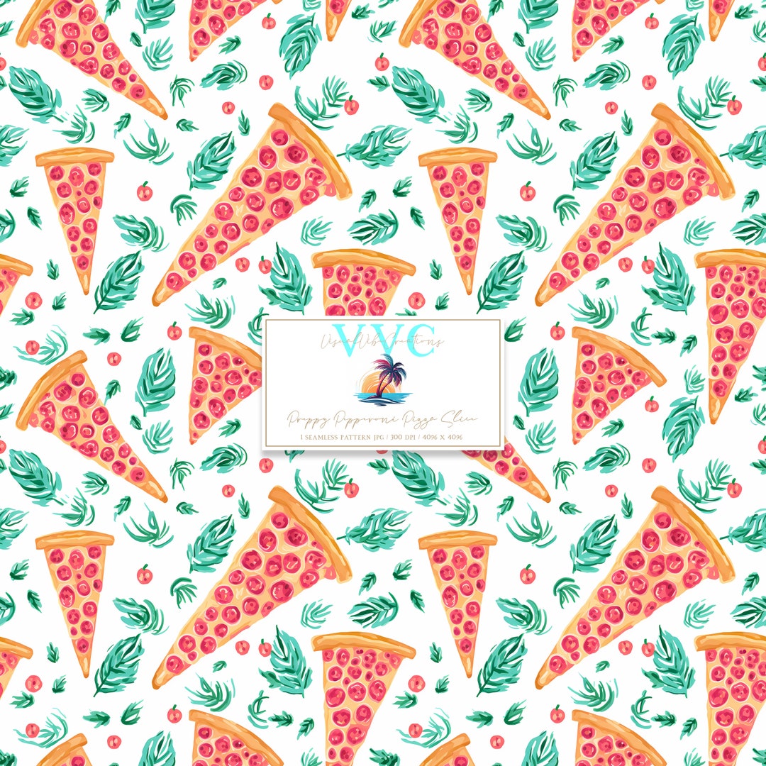 Preppy Pepperoni Pizza Slice Digital Paper, 1 Seamless Pattern for ...