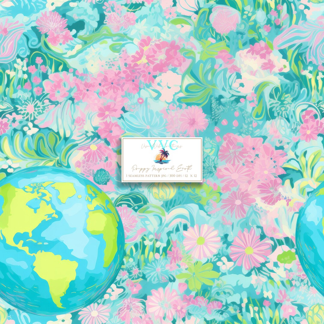 Preppy Inspired Earth Digital Paper, 1 Seamless Tropical Pattern for ...