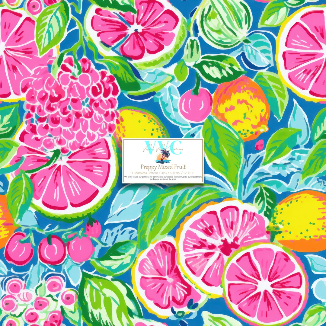 Preppy Mixed Fruit Digital Paper, 1 Seamless Pattern for Printable ...