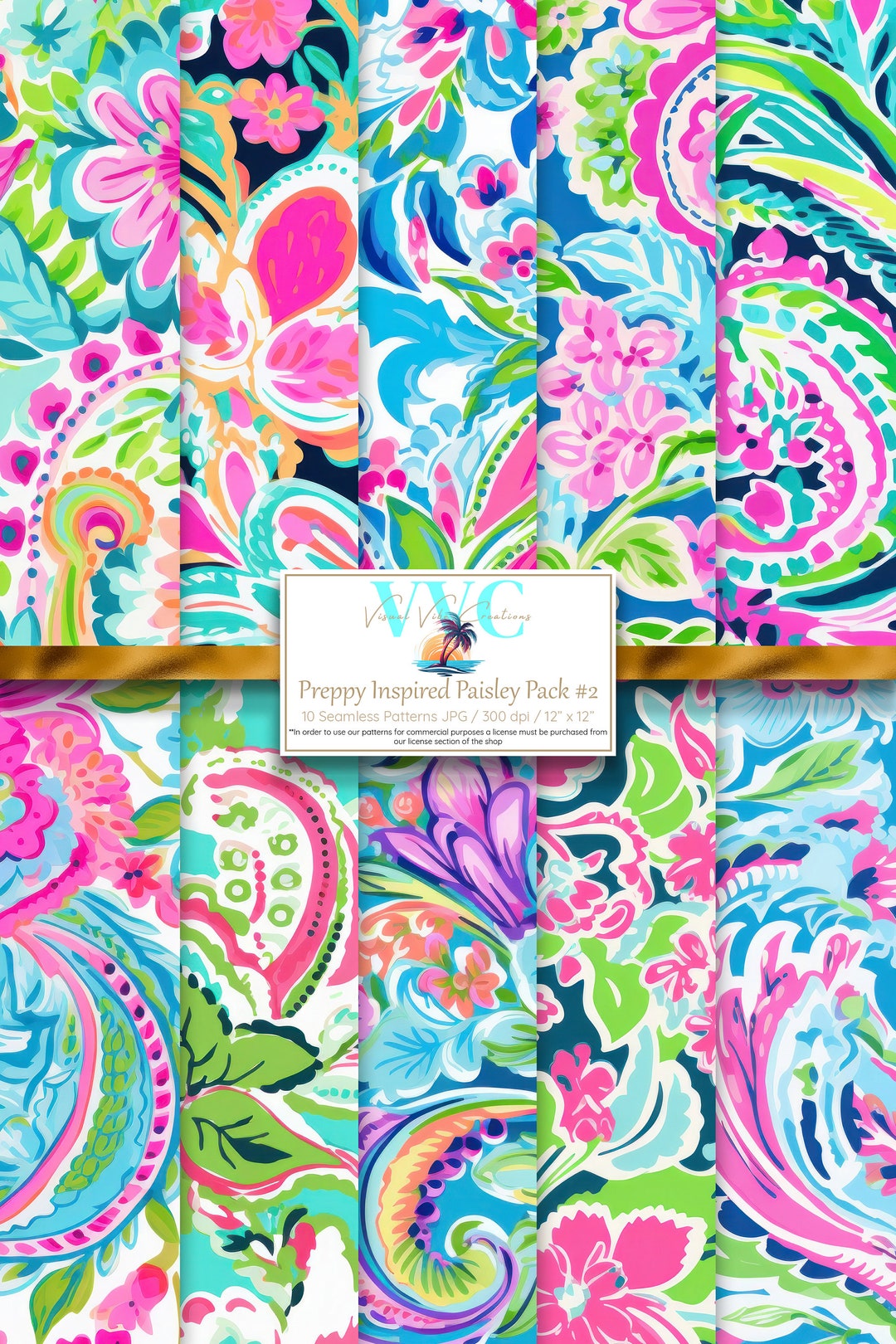 Preppy Inspired Paisley Pack 2 Digital Paper, 10 Seamless Patterns for ...