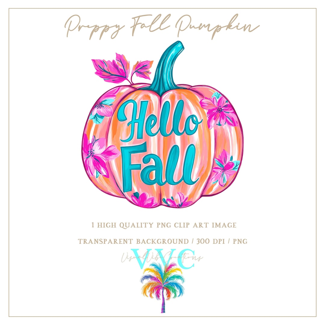 Preppy Fall Pumpkin Clip Art - Transparent Background in PNG - Vibrant ...
