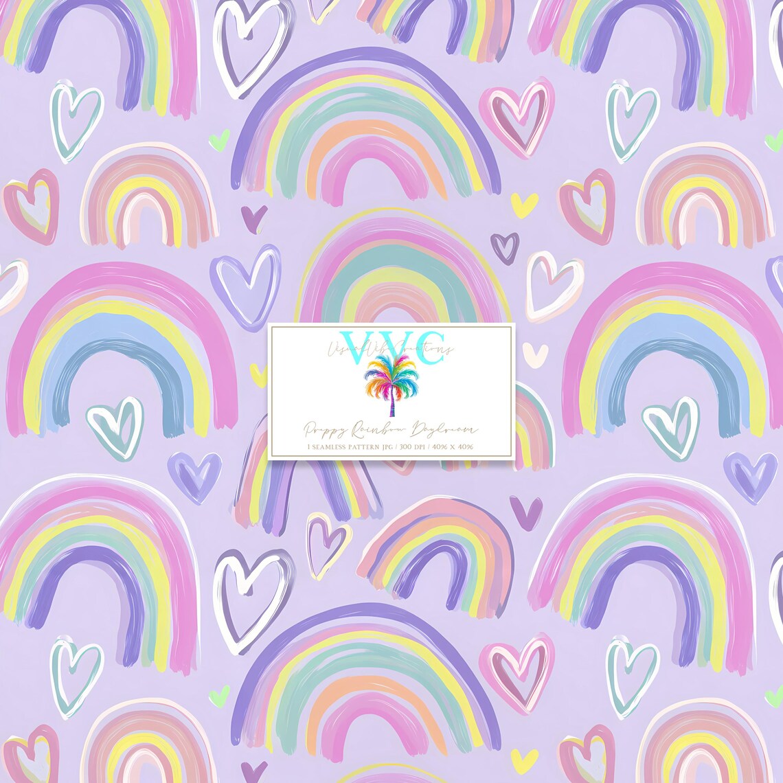 Preppy Rainbow Daydream, 1 Seamless Pattern, Pastel Rainbow Heart ...