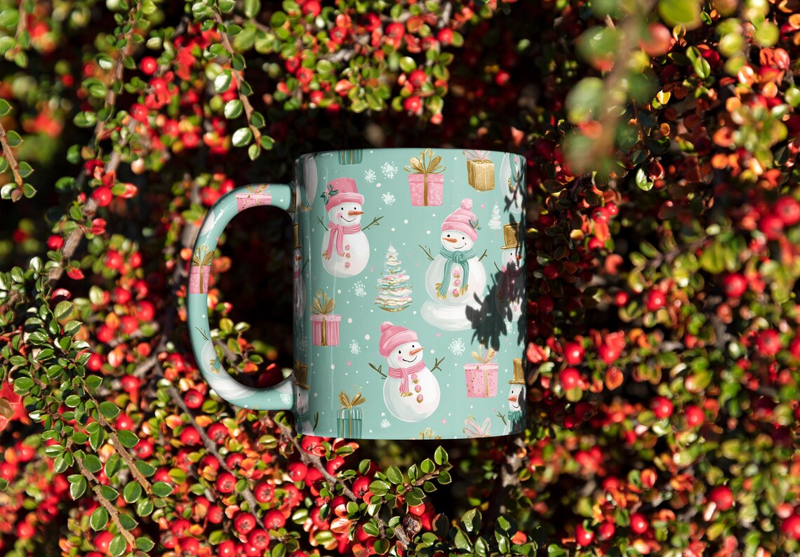 Preppy Pastel Snowmen, 1 Seamless Pattern, Pink & Mint Christmas ...