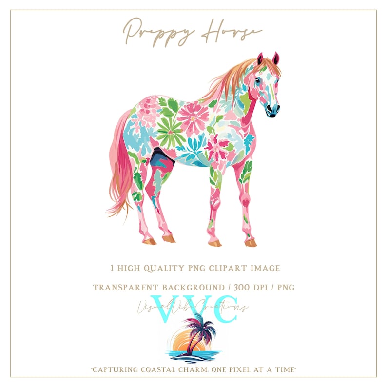 Preppy Horse Clip Art - Transparent Background in PNG - Horse, Flower ...