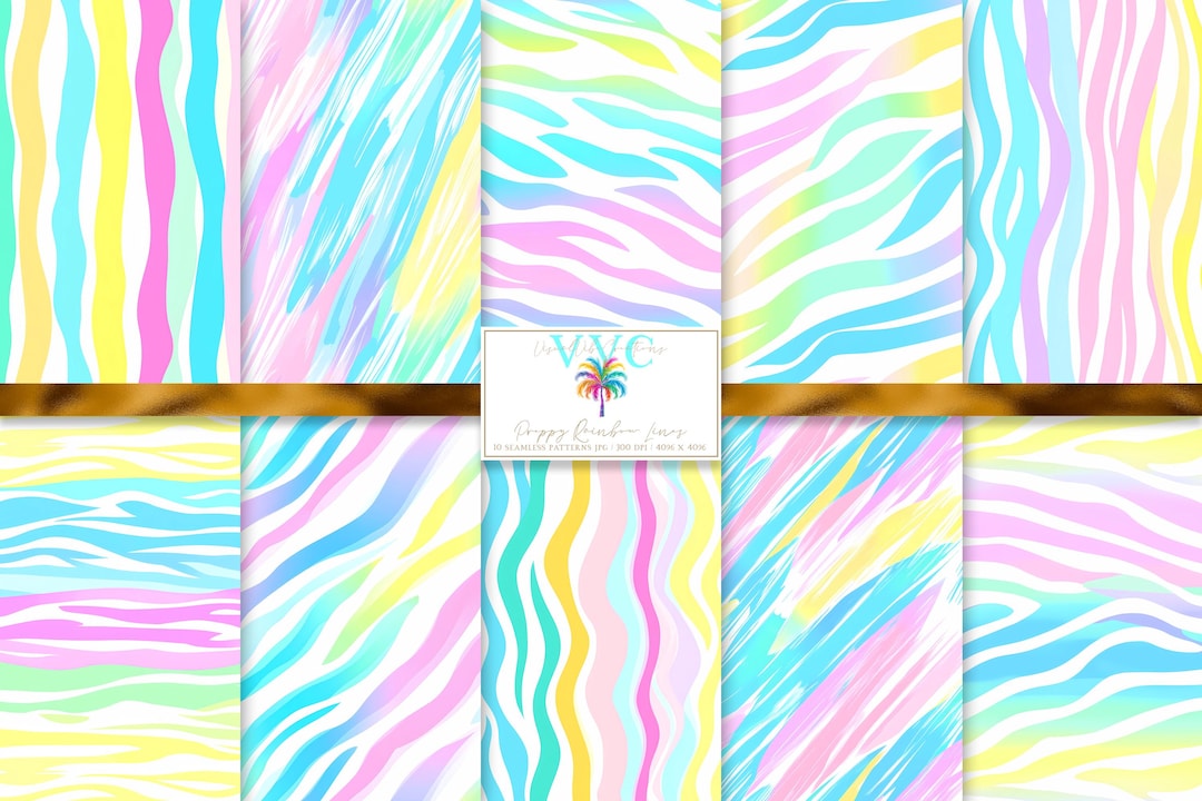 Preppy Rainbow Lines Digital Paper, 10 Seamless Beach Patterns for ...