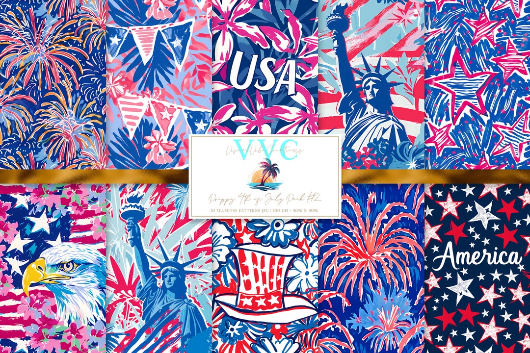 Preppy 4th of July Pack #2 Digital Paper, 10 Seamless Patterns for ...