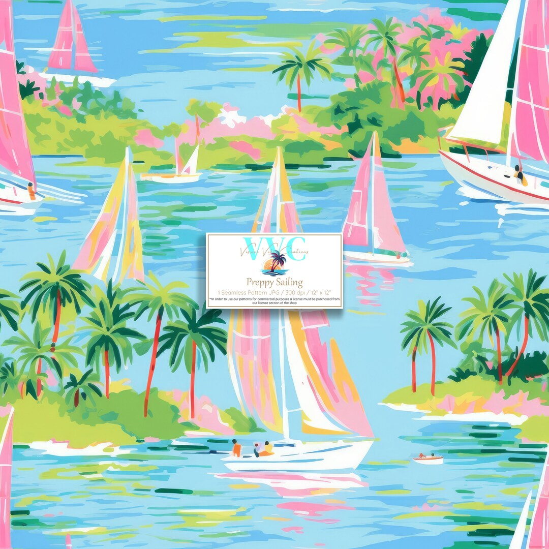 Preppy Sailing Digital Paper, 1 Seamless Pattern for Printable ...