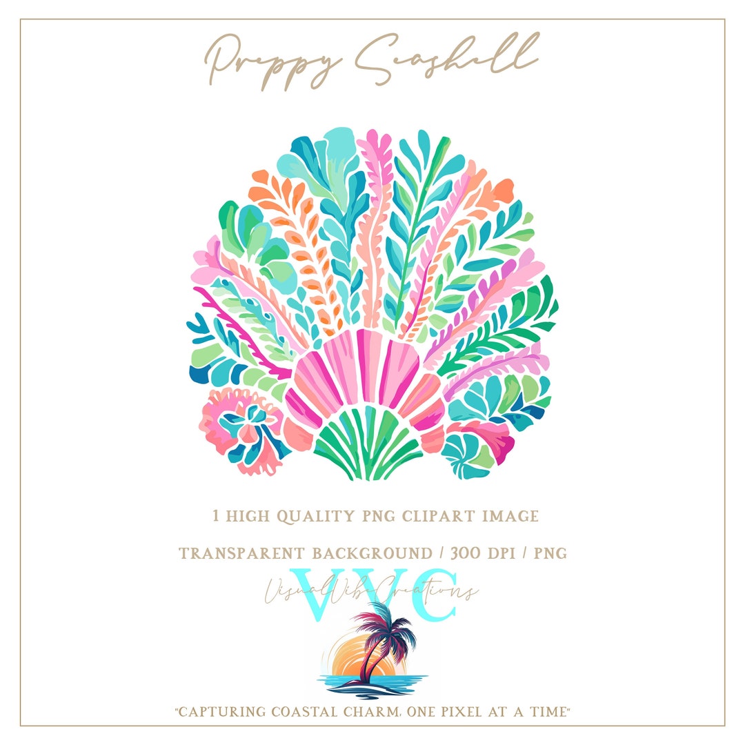 Preppy Seashell Clip Art - Transparent Background in PNG - Shells, Sea ...