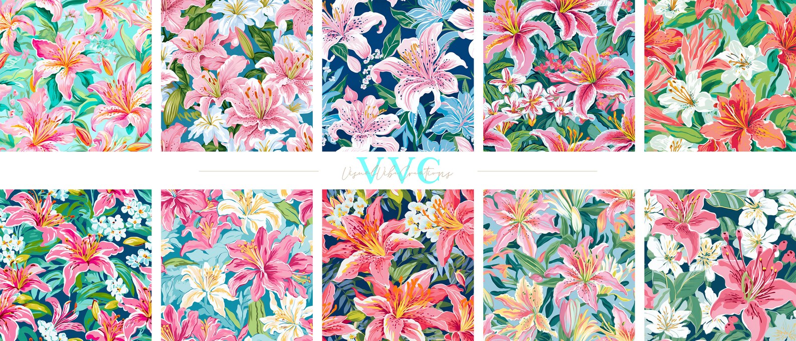 Preppy Lily Flower Digital Paper, 10 Seamless Patterns for Printable ...