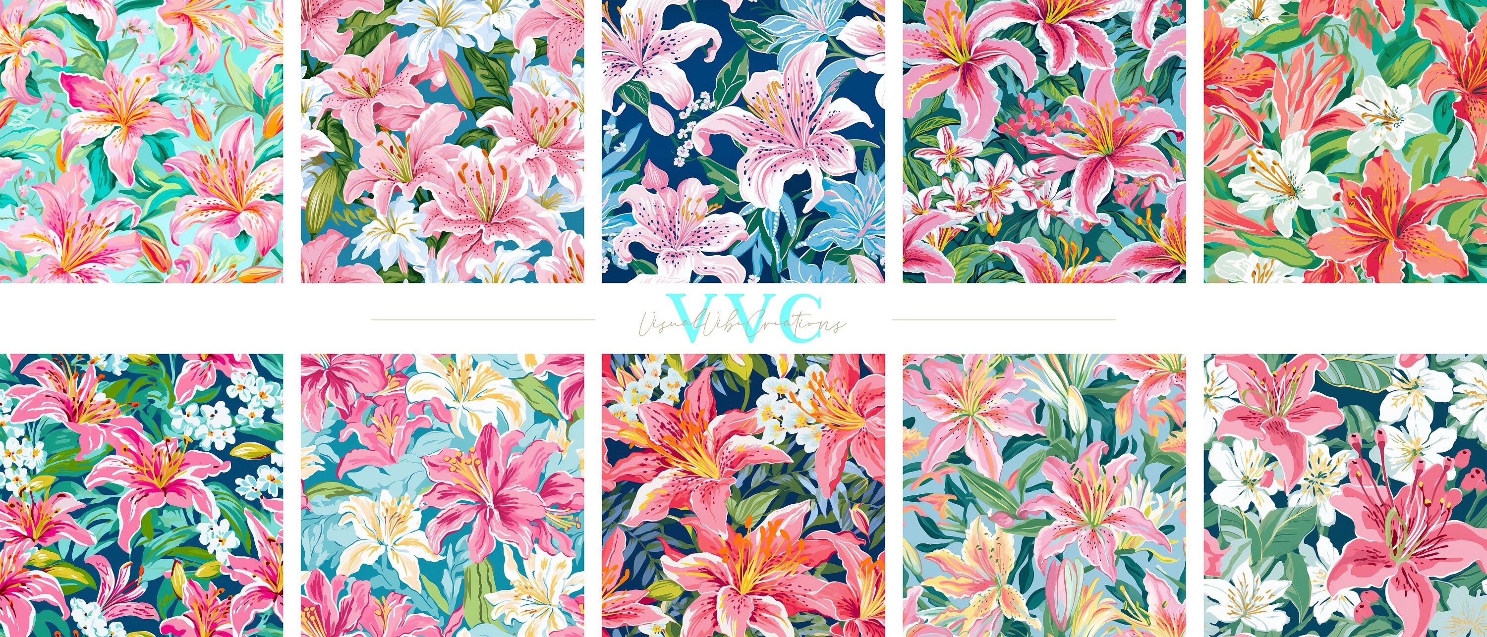 Preppy Lily Flower Digital Paper, 10 Seamless Patterns for Printable ...