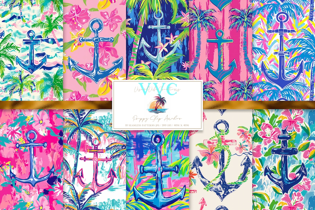Preppy Ship Anchor Digital Paper, 10 Seamless Patterns for Printable ...