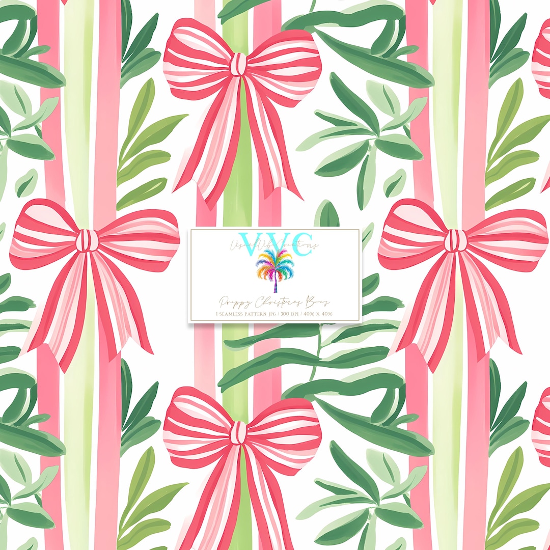 Preppy Christmas Bows Digital Paper, 1 Seamless Pattern for Scrapbook ...