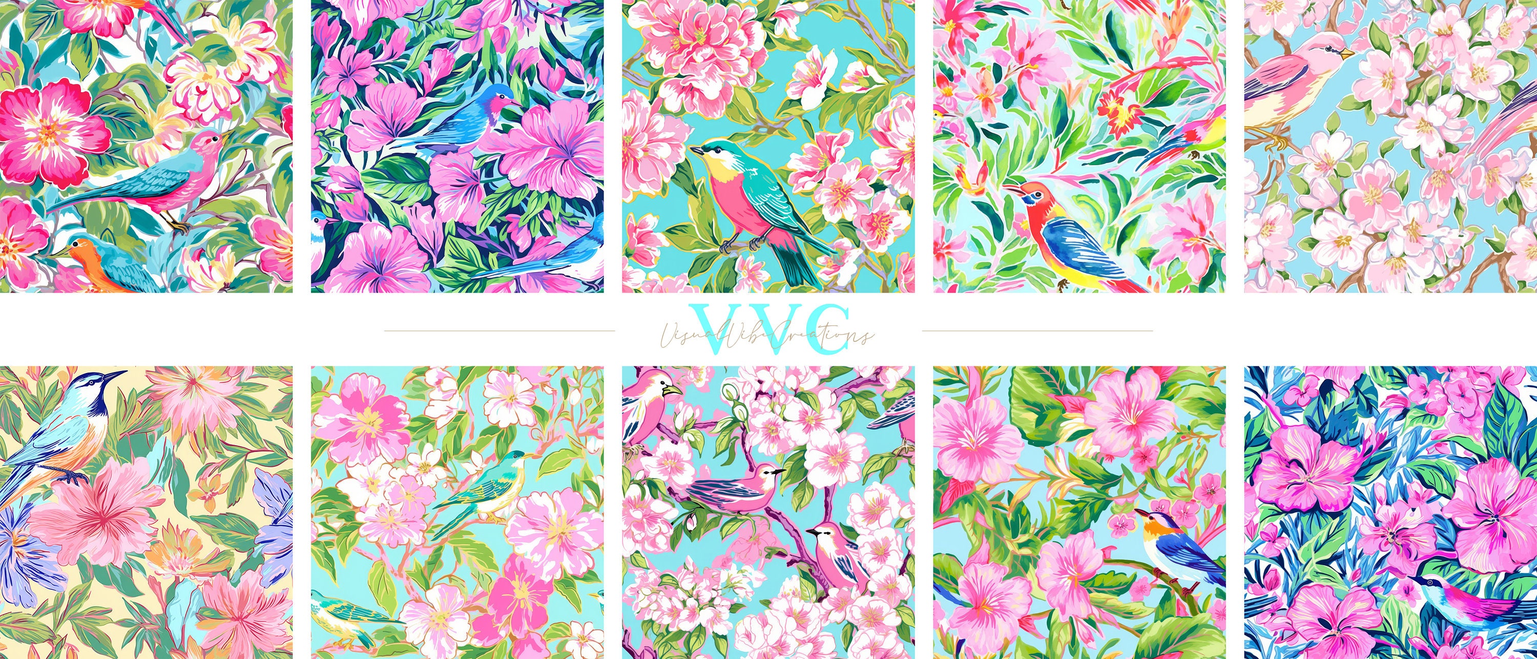 Preppy Birds Digital Paper, 10 Seamless Patterns for Printable ...