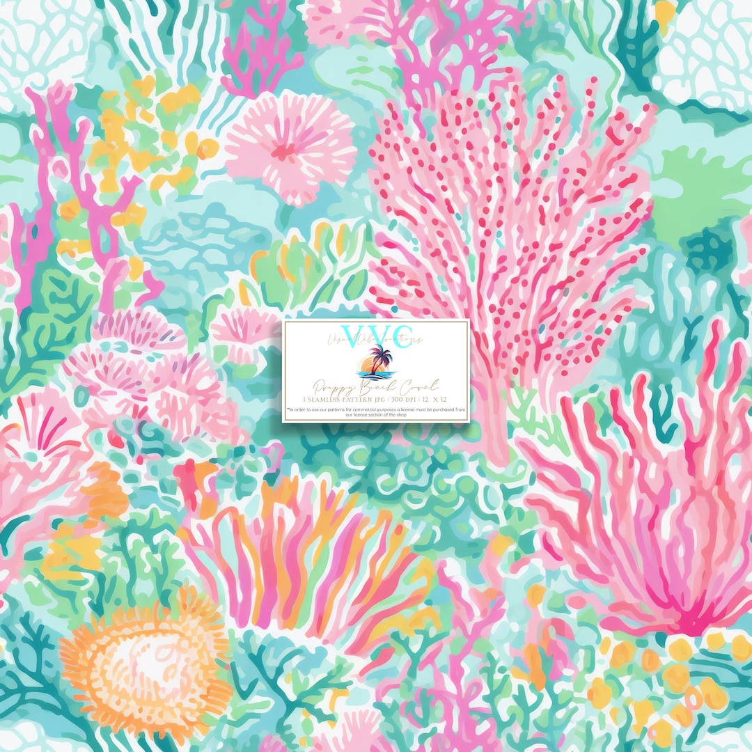Preppy Beach Coral Digital Paper, 1 Seamless Tropical Pattern for ...