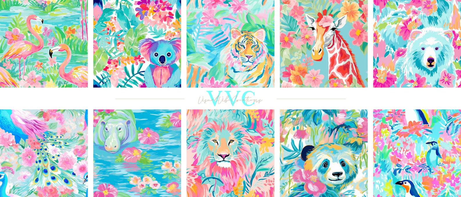 Preppy Zoo Animals Digital Paper, 10 Seamless Patterns for Printable ...