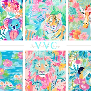 Preppy Zoo Animals Digital Paper, 10 Seamless Patterns for Printable ...