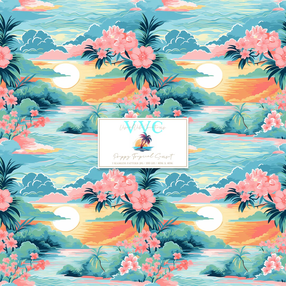 Preppy Tropical Sunset Digital Paper, 1 Seamless Pattern for Scrapbook ...