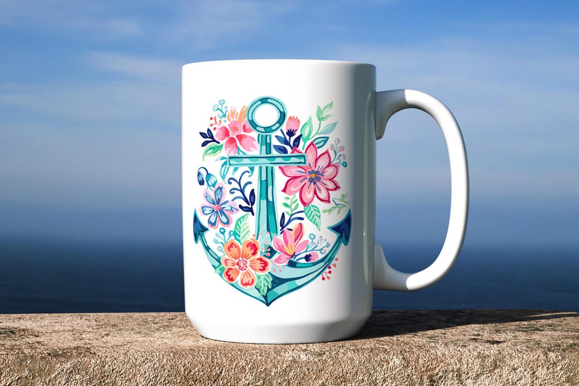 Preppy Ship Anchor Clip Art - Transparent Background in PNG - Flower ...