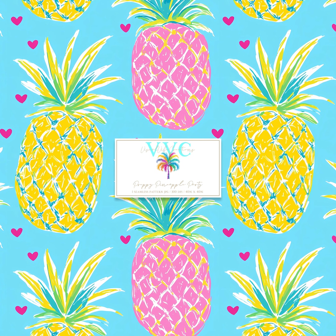 Preppy Pineapple Party Digital Paper, 1 Seamless Pattern for Scrapbook ...
