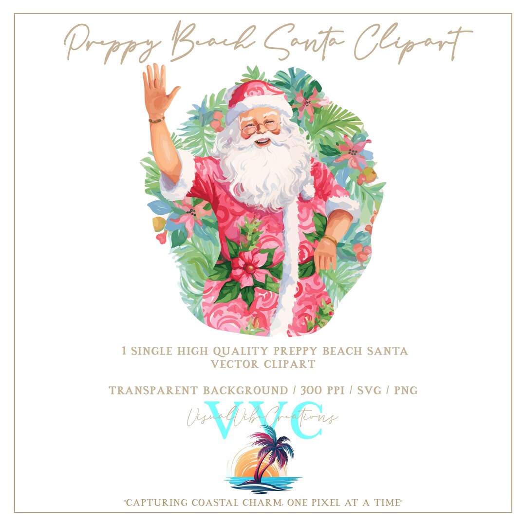 Preppy Beach Santa Clipart Transparent Background in SVG - Etsy