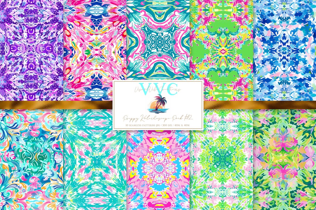 Preppy Kaleidoscope Pack #2 Digital Paper, 10 Seamless Beach Patterns ...
