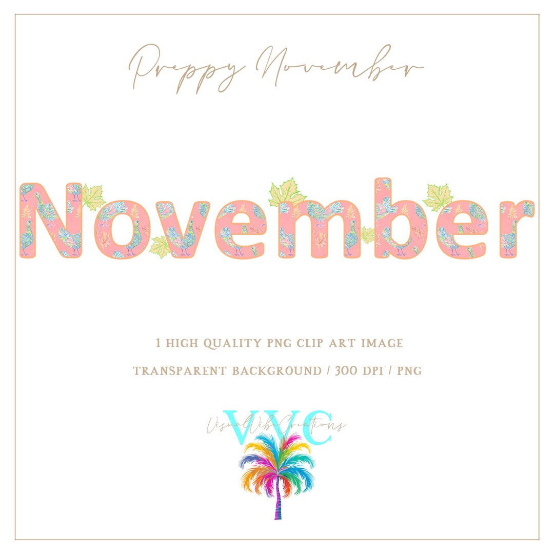 Preppy November Clip Art - Transparent Background in PNG - Months of ...