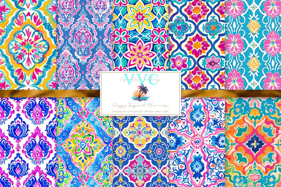 Preppy Inspired Moroccan Digital Paper, 10 Seamless Patterns for ...