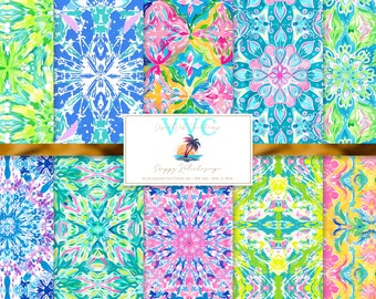 Preppy Inspired Peacock Feathers Digital Paper, 10 Seamless Patterns ...