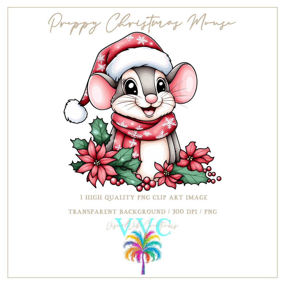 Preppy Christmas Mouse Clip Art - Transparent Background in PNG - Merry ...