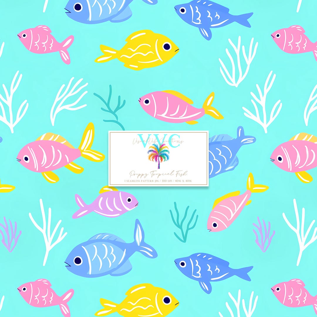 Preppy Tropical Fish Digital Paper, 1 Seamless Pattern for Scrapbook ...