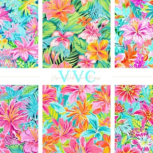 Preppy Tropical Paradise Digital Paper, 10 Seamless Colorful Floral ...
