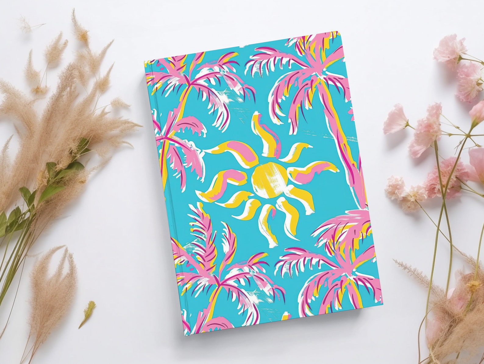 Preppy Sun & Palm Trees Digital Paper, 1 Seamless Pattern for Printable ...