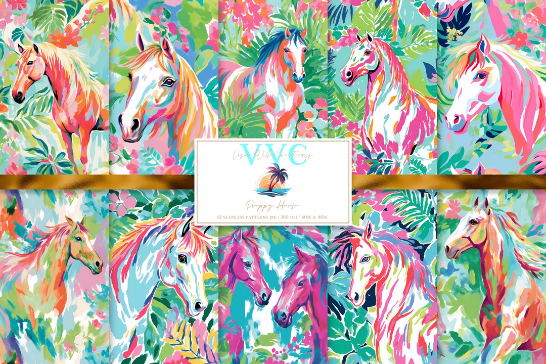 Preppy Horse Digital Paper, 10 Seamless Patterns for Printable ...