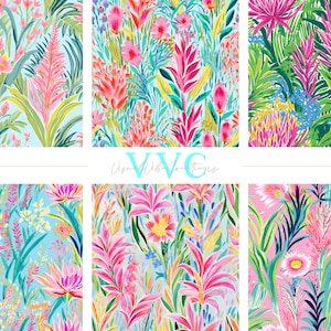 Preppy Plants & Flowers Digital Paper, 10 Seamless Flower Patterns for ...