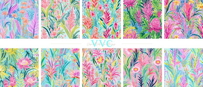 Preppy Plants & Flowers Digital Paper, 10 Seamless Flower Patterns for ...