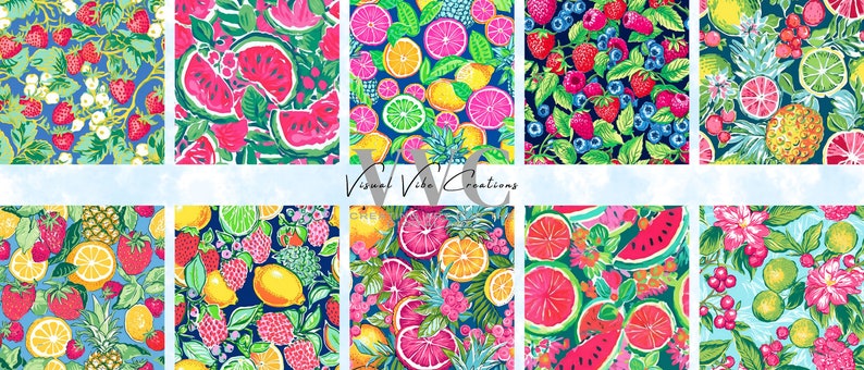 Preppy Summer Mixed Fruit Digital Paper 10 Seamless Preppy - Etsy