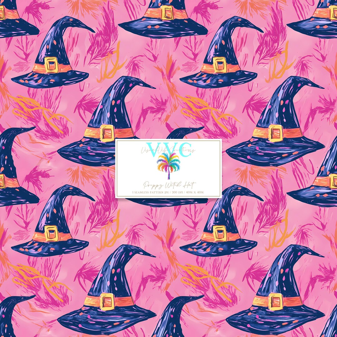 Preppy Witch Hat Digital Paper, 1 Seamless Pattern for Printable ...