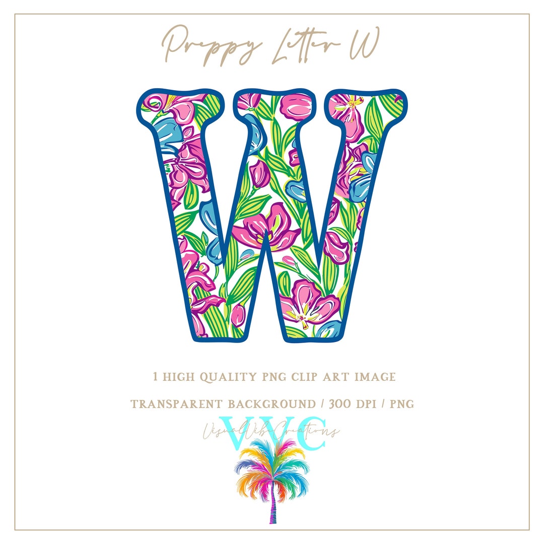 Preppy Letter W Clip Art - Transparent Background in PNG - Alphabet ...