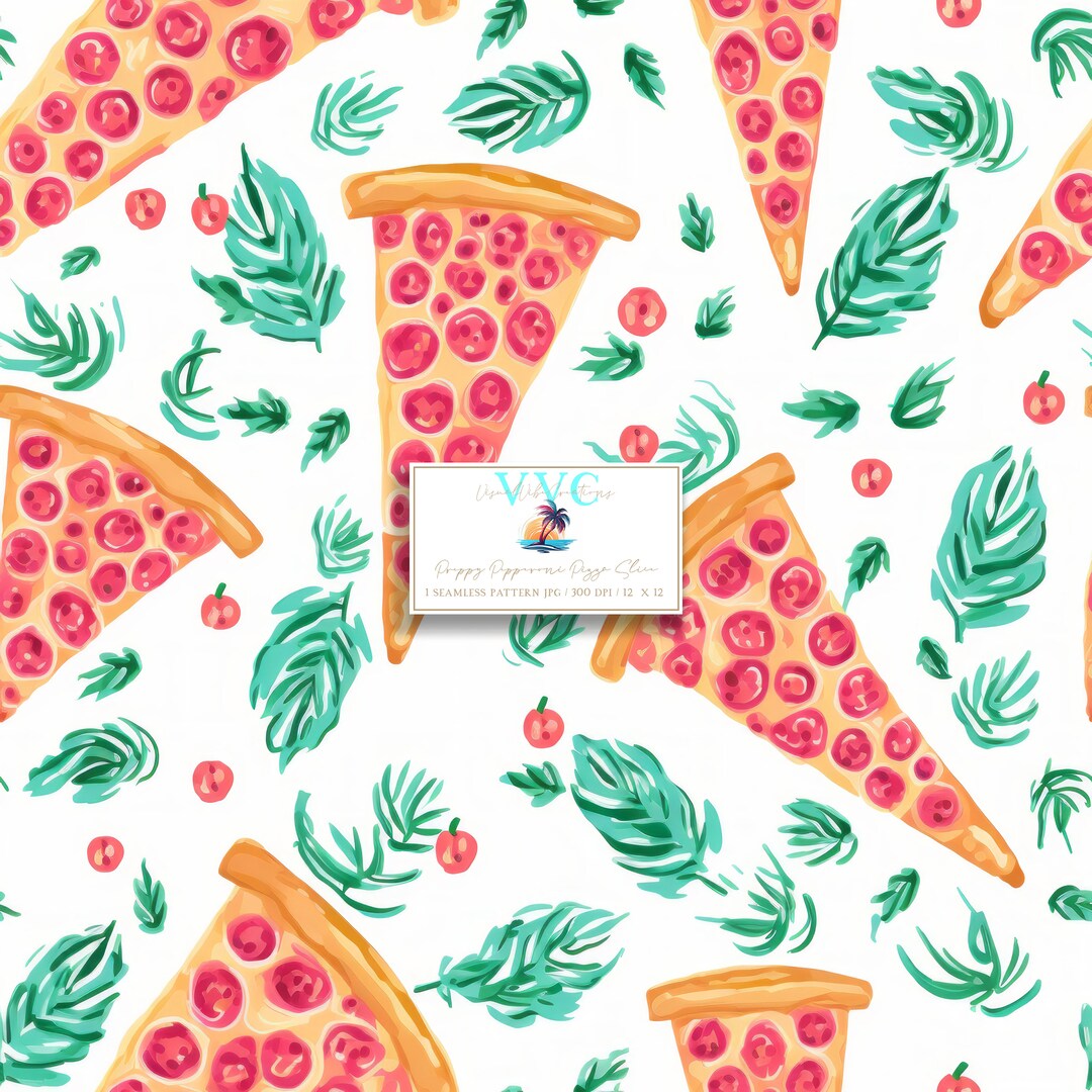 Preppy Pepperoni Pizza Slice Digital Paper, 1 Seamless Pattern for ...