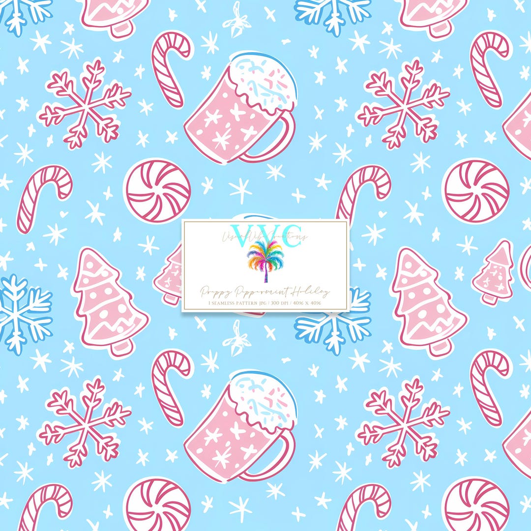 Preppy Peppermint Holiday, 1 Seamless Pattern, Candy Canes, Peppermints ...