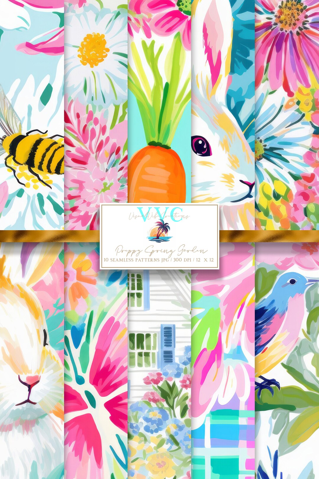 Preppy Spring Garden Digital Paper, 10 Seamless Patterns for Printable ...