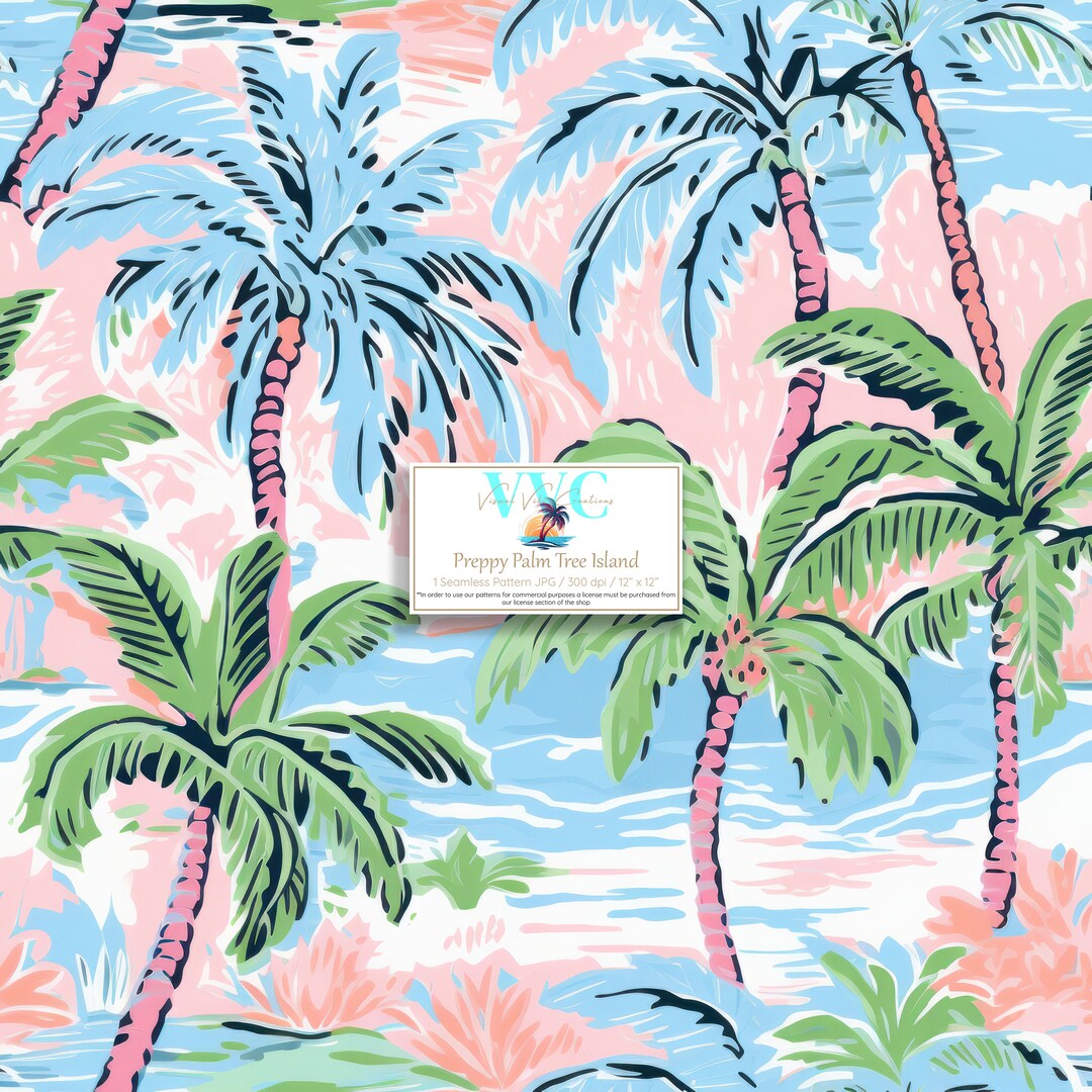 Preppy Palm Tree Island Digital Paper, 1 Seamless Pattern for Printable ...