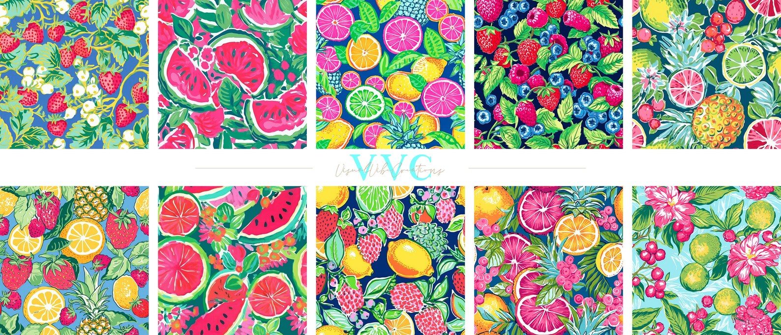 Preppy Summer Mixed Fruit Digital Paper, 10 Seamless Preppy Patterns ...