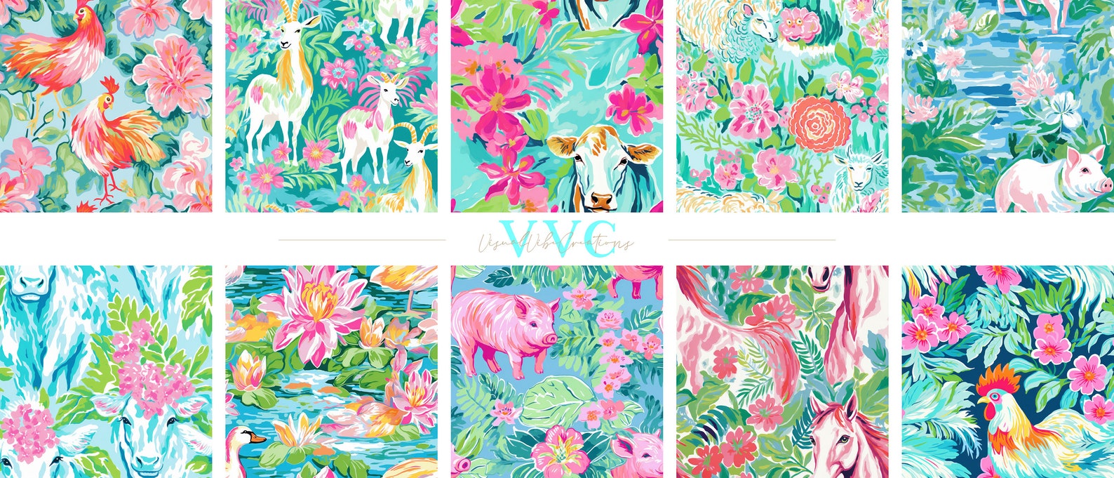 Preppy Farm Animals Digital Paper, 10 Seamless Patterns for Printable ...