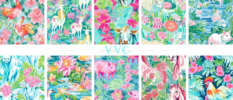 Preppy Farm Animals Digital Paper 10 Seamless Patterns for - Etsy