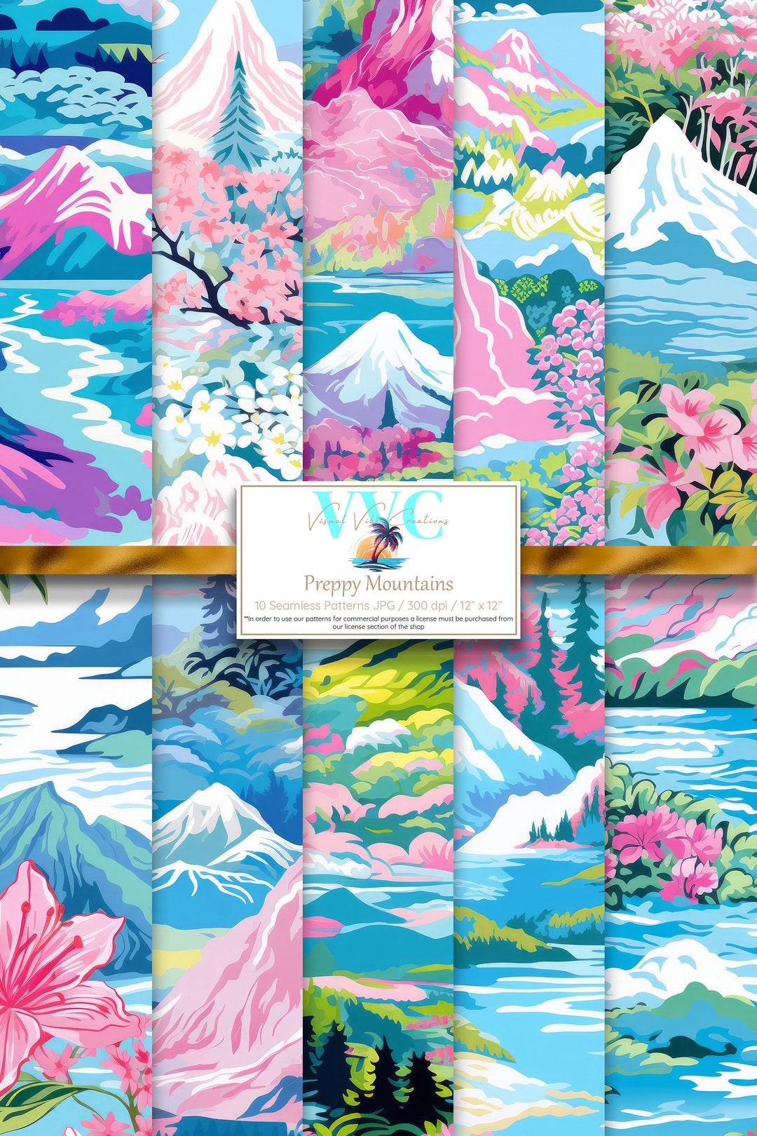 Preppy Mountains Digital Paper, 10 Seamless Patterns for Scrapbook ...