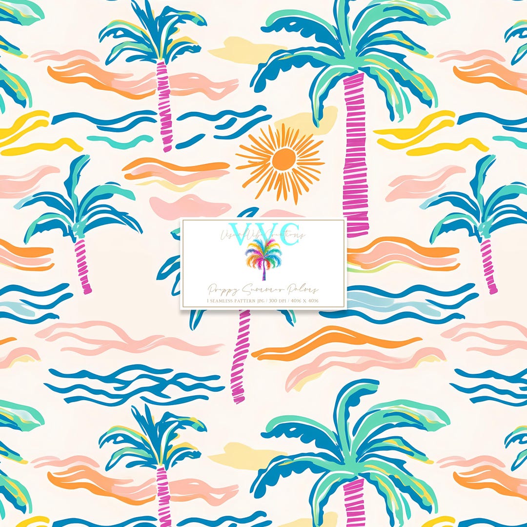 Preppy Summer Palms Digital Paper, 1 Seamless Tropical Pattern for ...