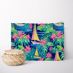 Sailboat Tropical Digital Paper, 10 Seamless Preppy Colorful Floral ...