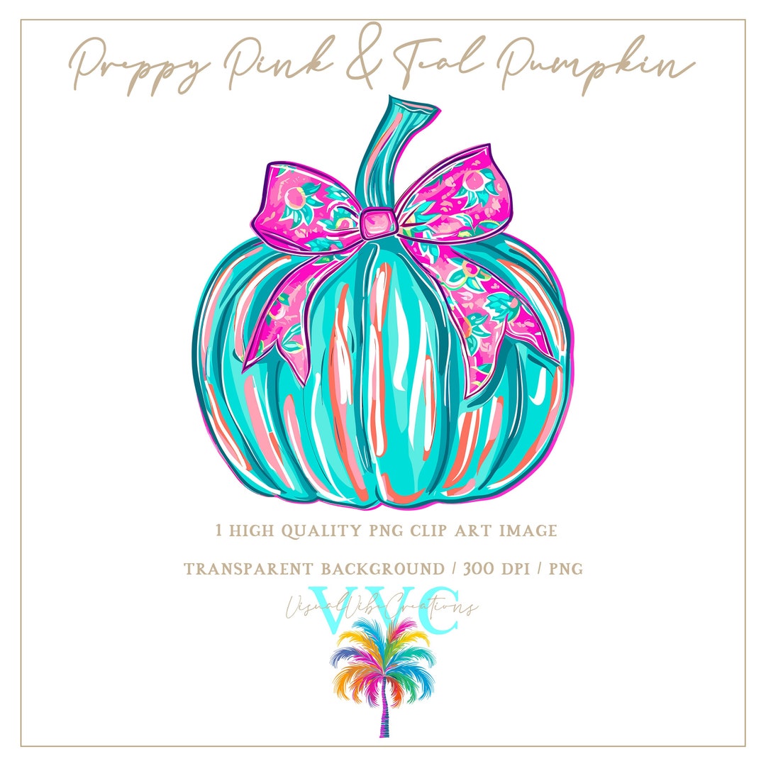Preppy Pink & Teal Pumpkin Clip Art - Transparent Background in PNG ...