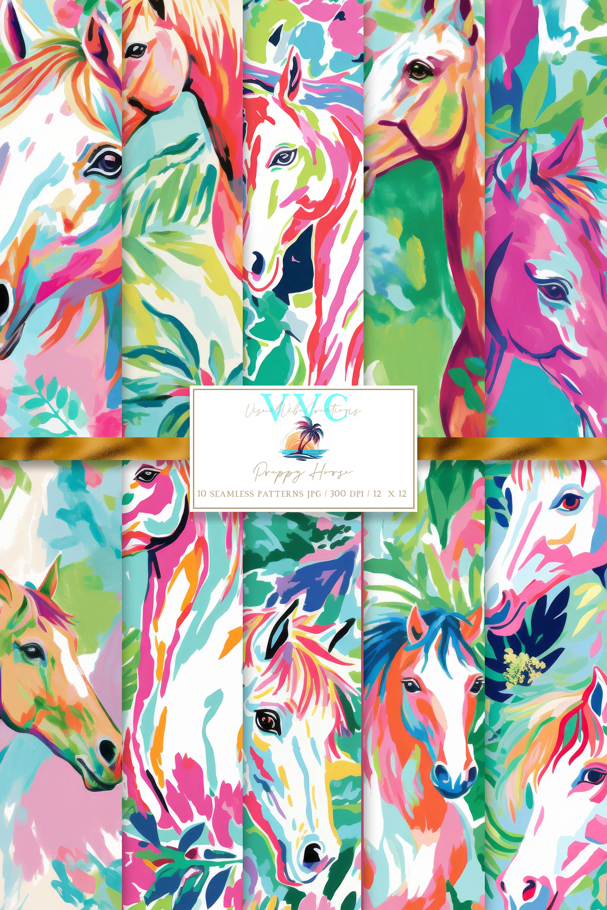 Preppy Horse Digital Paper, 10 Seamless Patterns for Printable ...